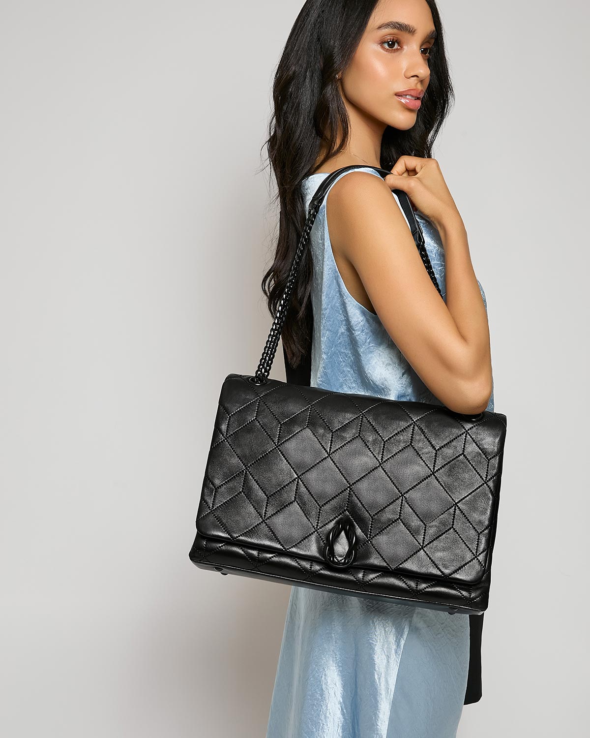 Black Unity Large Shoulder Designer Leather Handbag For Women | AIMEE ...